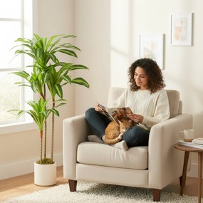 HOMCOM umělá rostlina Dracaena s ohebnými větvemi, bílý květináč (PP + cement) – listy PEVA, dřevěný kmen, 60 × 40 × 120 cm