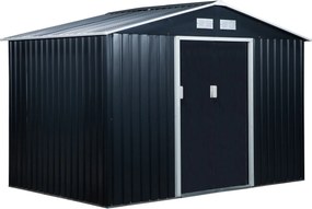 Outsunny Zahradní Kůlna 4,9 m², Zahradní Dům s Šikmou Střechou, Posuvné Dveře, Základna, 277 x 195 x 192 cm, Kůlna z Pozinkované Oceli, Odolná Vůči Po