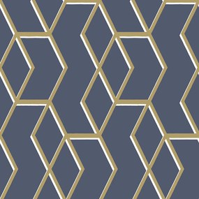 Modrá vliesová tapeta se zlatým geometrickým vzorem 104735, Formation, Graham & Brown