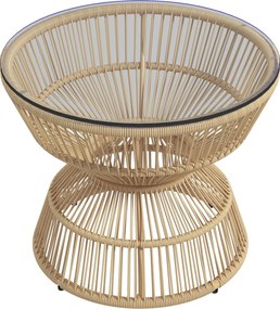 Outsunny Ratanový konferenční stolek, Ø60 cm zahradní stůl s skleněným stolním topem, balkonový stůl v boho designu | Aosom