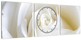 Obraz bílé růže (s hodinami) (90x30 cm)