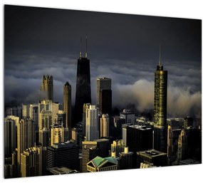 Skleněný obraz města v oblacích (70x50 cm)
