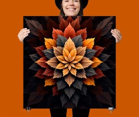 FeelHappy Plakát - Mandala hnědé listy Velikost plakátu: 80 x 80 cm