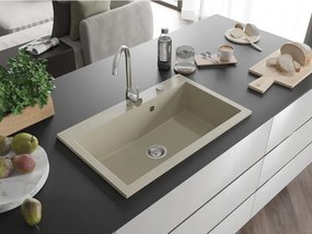 Mexen Elix granitový dřez jednokomorový 800 x 500 mm, béžový, sifon chrom - 6527801005-69