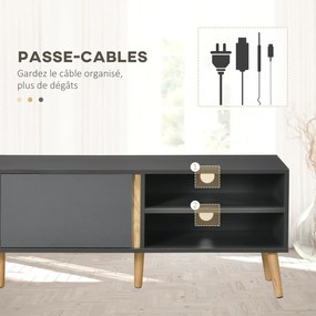 HOMCOM TV Stánek pro televizory do 55 palců, skandinávský design, 2 dveře, 2 police s vedením kabelů, 150 x 35 x 45 cm, tmavě šedá | Aosom