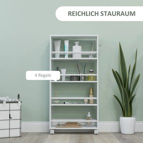 HOMCOM Servírovací vozík se 4 úrovněmi - Kuchyňský vozík na kolečkách s rukojetí a brzdami - Úzký kuchyňský regál pro kuchyni, kancelář a koupelnu, B…