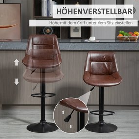 HOMCOM barová stolička sada 2 výškově nastavitelných stoliček s opěradlem, otočná bistro stolička z imitace kůže v hnědé barvě, ideální do kuchyně a …