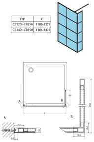 Gelco, CURE BLACK přídavný panel 350 mm, čiré sklo, CB350