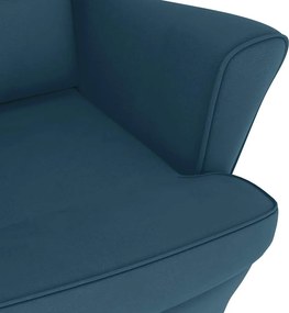 Houpací křeslo s opěradlem, modrý samet a masivní dřevo 329362