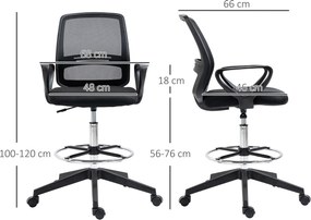 Kancelářská ergonomická otočná židle Vinsetto s nastavitelnou výškou a podnožkou kovová 59,5x60x102,5-126cm