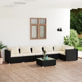 vidaXL 7dílná zahradní sedací souprava s poduškami polyratan [3101722] Barva: Černá a krémová