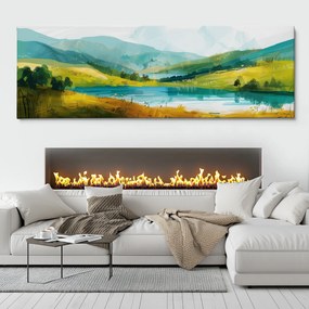 Obraz na plátně - Jezírko skryté v kopcích FeelHappy.cz Velikost obrazu: 240 x 80 cm