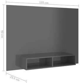 vidaXL Nástěnná TV skříňka šedá vysoký lesk 135x23,5x90 cm dřevotříska