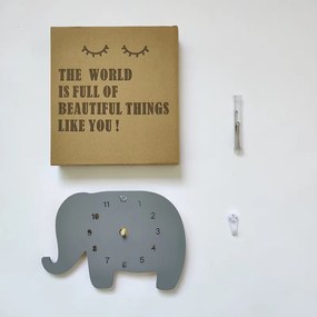 Dream Creations Dětské hodiny na zeď do pokojíčku šedý slon