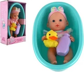 TEDDIES Panenka miminko s vaničkou / 26 cm / Pevné tělo / Doplňky v ba