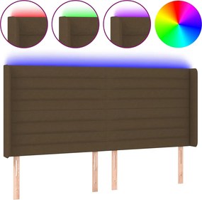 Čelo postele s LED tmavě hnědé 163 x 16 x 118/128 cm textil 3124197