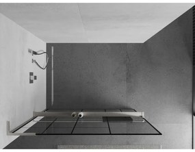 Mexen Kioto+ L, sprchová zástěna Walk-In s poličkou a věšákem 80 x 200 cm, 8mm čiré sklo černý vzor, ​​broušená ocel profil, 800-080-123-97-78