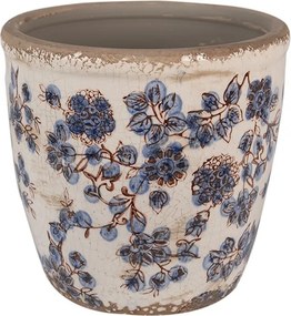 Keramický obal na květináč s modrými květy Blusia L - Ø 17*16cm