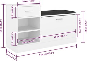 Lavice s botníkem bílá 94,5 x 31 x 57 cm kompozitní dřevo 326741