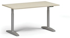 Výškově nastavitelný stůl OBOL, elektrický, 675-1325 mm, deska 1400x800 mm, šedá zaoblená podnož, bříza