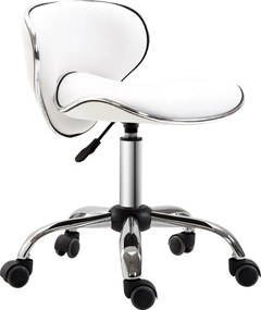 HOMCOM Rolling Stool Pracovní Stolička s Nastavitelnou Výškou 44-56 cm a Opěradlem, 360° Otočná Kancelářská Stolička pro Masážní Salón, Kancelář, Klin