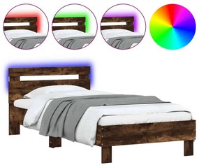 vidaXL Rám postele s čelem a LED osvětlením kouřový dub 90 x 190 cm