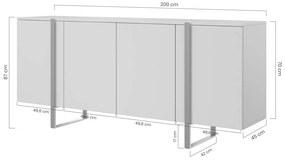 Komoda Verica 200 cm - kašmír / zlaté nožky