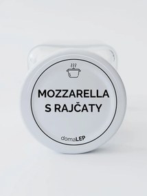 Samolepka na kořenky MOZZARELLA S RAJČATY průhledná 5 cm tučné písmo