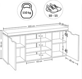 Botník bílý se sedákem PORTA, 103 x 30 x 46 cm - béžový