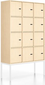 Kancelářská skříň FRAME, bílá podnož, 12x dveře, 1299 x 450 x 2185 mm, mechanický kódový zámek, bříza