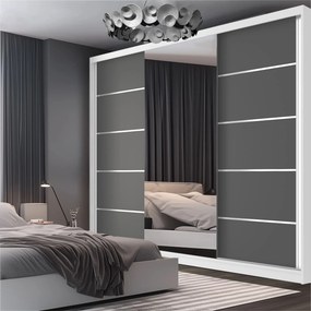 Šatní skříň SERENITY 200 cm Belini bílý mat /šedý mat s posuvnými dveřmi a zrcadlem  MT SERENITY SZP5/0/W/SR/0/HIAL