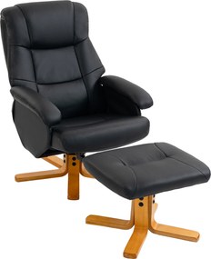 HOMCOM relaxační křeslo s podnožkou, nastavitelné PU relaxační křeslo, 360° otáčení, houpací funkce, černé