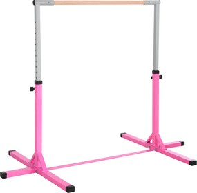 HOMCOM Gymnastická tyč pro děti, výškově nastavitelná hrazda, hrazda pro vnitřní i venkovní použití z dřeva & stabilní ocelová konstrukce do 75 kg, p…