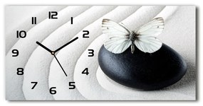 Wallmuralia Skleněné hodiny na stěnu Kámen zen a motýl 60x30 cm