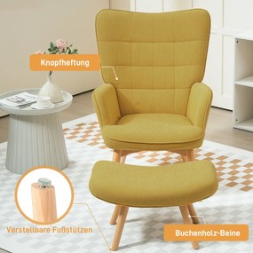 Křeslo HOMCOM s taburetem, polohovací křeslo, čalouněné křeslo v kordovém vzhledu, křeslo do obývacího pokoje, křeslo s dřevěnými nohami, TV křeslo d…