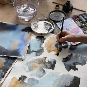 Lněný povlak na polštář Saaga 45x45, modrý
