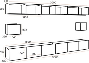 GAB Obývací stěna LORONA 34, Bílá/Zlatý dub 300 cm