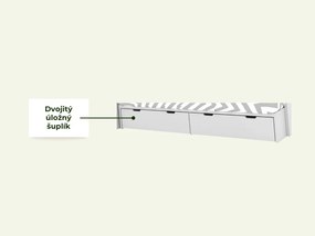 Bílá patrová postel se dvěma lůžky SIMONE s úložnými schody a policí 90x200 cm, 120x200 cm Zvolte šuplík: Bez šuplíku, Zvolte stranu: Vlevo