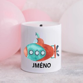 Domovi Bílá keramická pokladnička se jménem Ponorka 9cm