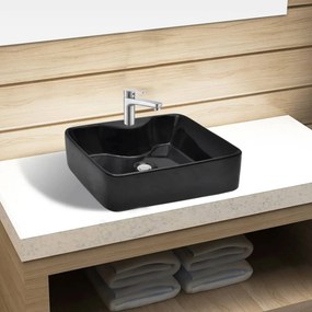 Keramické umyvadlo s otvorem na baterii černé čtvercové 141937