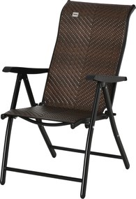 Skládací zahradní křeslo Outsunny z poly ratanového materiálu s 7 polohami nastavitelného opěradla, odolné vůči povětrnostním vlivům, skládací balkono