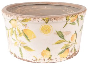 Béžový keramický obal na květináč s citróny Lemonio L - Ø19*10 cm