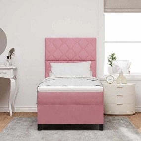 Postel s boxspringem s čelo Růžová 90 x 190 cm samet 3339871