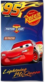 jay Franco Dětská plážová osuška CARS PISTON CUP (AUTA), modrá, froté, 70x140cm