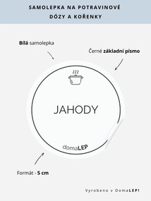 JAHODY – bílá samolepka na dózu, základní písmo, 5 cm | DomaLEP