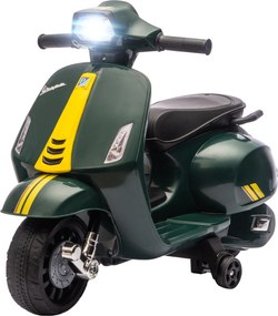 AIYAPLAY Dětská elektrická motorka s licencí Vespa, dobíjecí baterie 6V, pomocná kolečka a světlo, 2–6 let, tmavě zelená