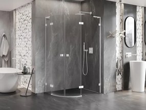 Mexen Lunar, L pravý půlkruhový sprchový kout 100 x 80 cm, 8mm čiré sklo, bílý profil, 833L-100P-080L-20-00