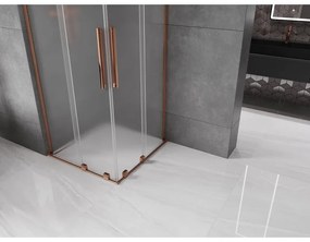 Mexen Velar L Duo, sprchový kout s posuvnými dveřmi 100 x 100 cm, 8mm sklo námraza, růžové zlato, 871-100-100-02-33-60