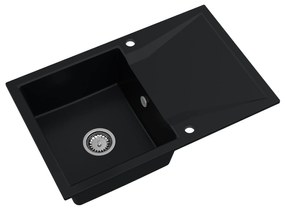 Sink Quality Obsidian, kuchyňský granitový dřez 790x500x210 mm + chromový sifon, černá, SKQ-OBS.C.1KDO.X