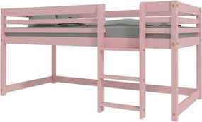 Benlemi Nízká vyvýšená postel TULY s žebříkem 90x200 cm Zvolte barvu: Pastelově růžová, Zvolte stranu: Vpravo, Zvolte variantu: Se závěsem